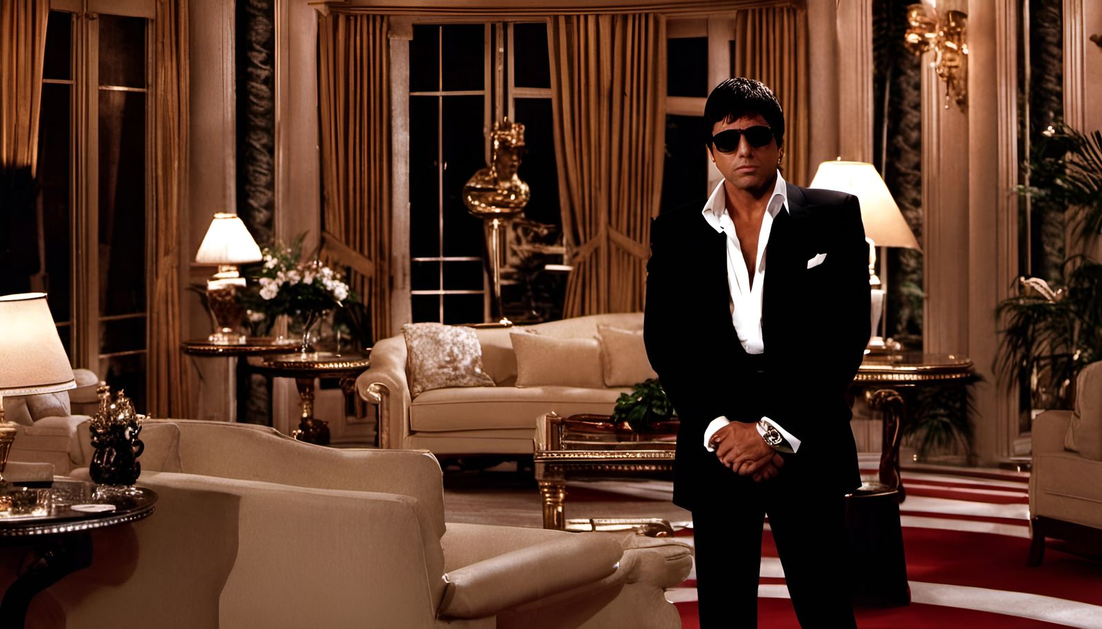 Scarface in his mansion - AI Generated Artwork - NightCafe Creator