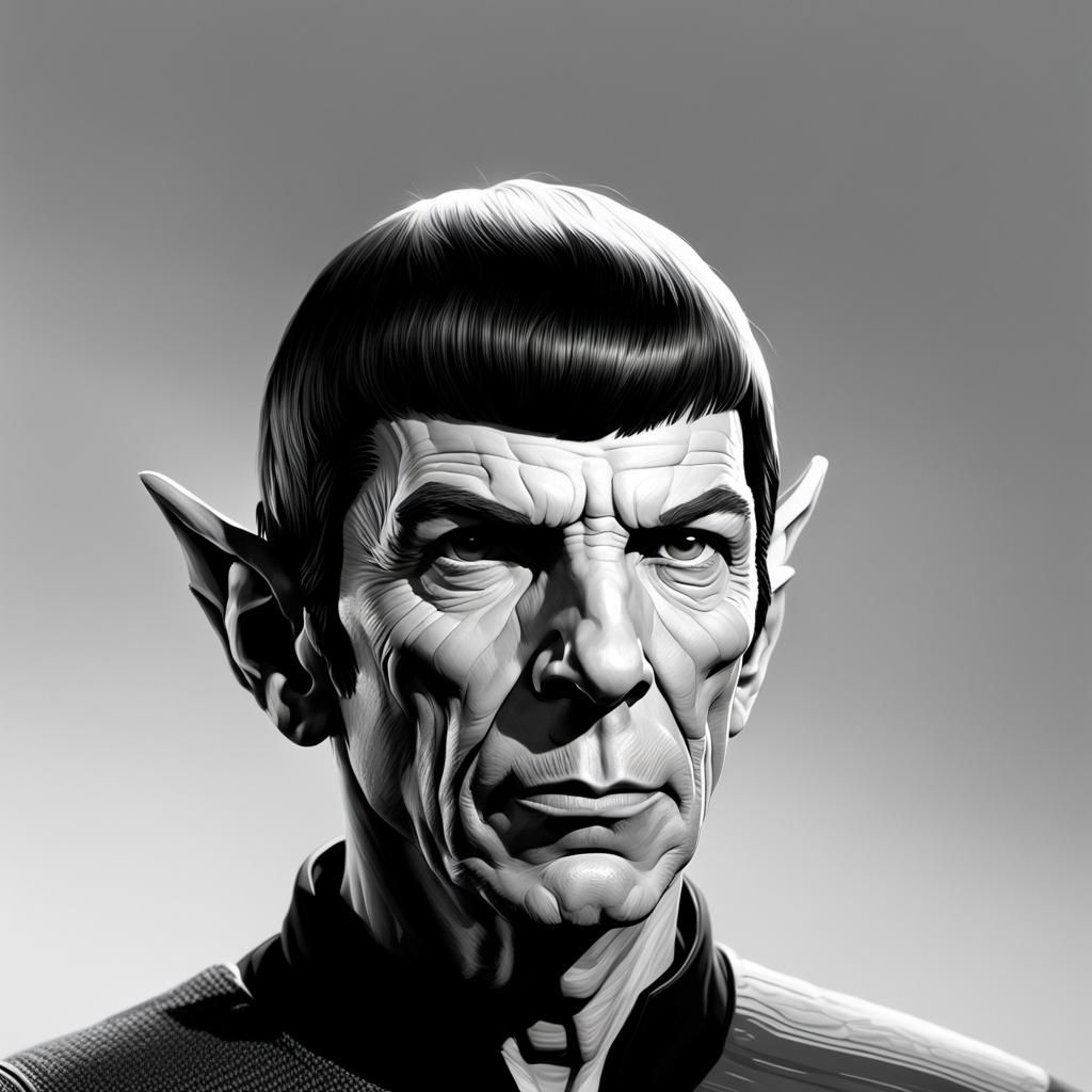 A Black and White Spock Portrait Lenard Nimoy head and shoulders ...