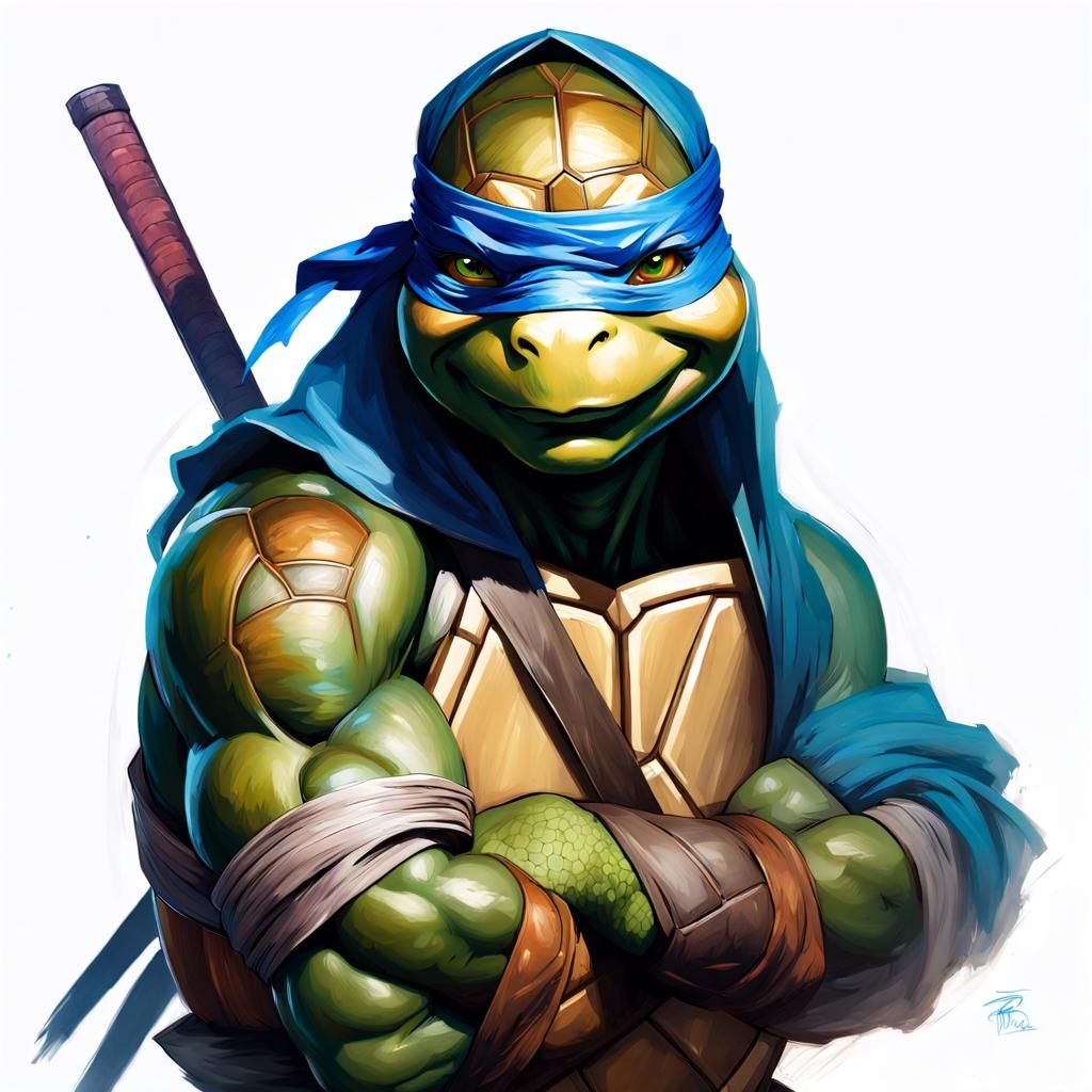 Leonardo Ninja Turtle, portrait in the style of Da Vinci, oil painting ...