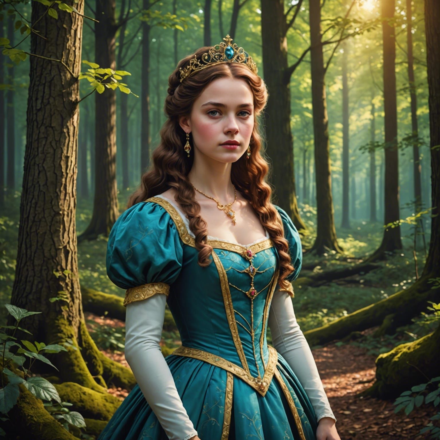 Young Deva Cassel as princess Rosaspina in the woods. - AI Generated Artwork - NightCafe Creator