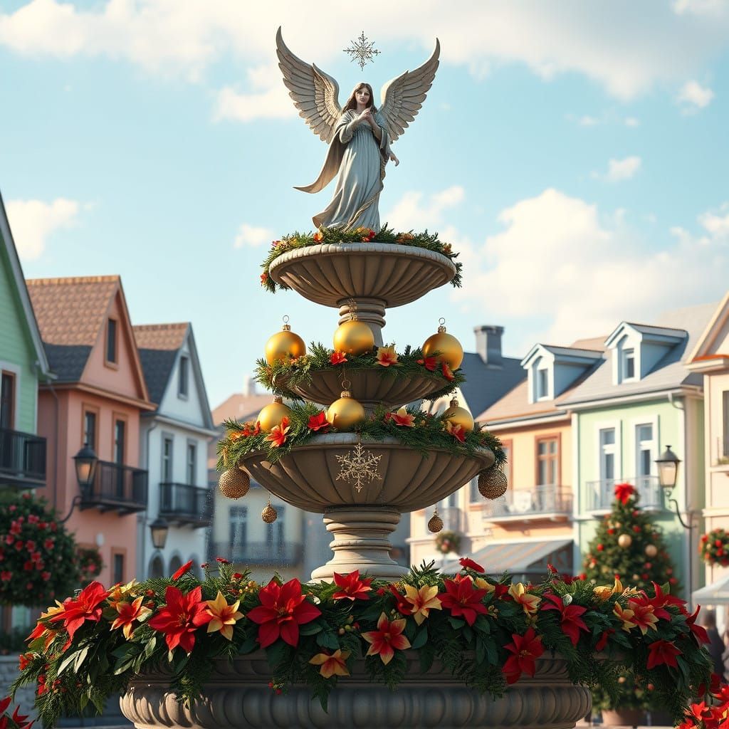 Christmas Fountain - Ethereal Christmas Scene with Majestic...