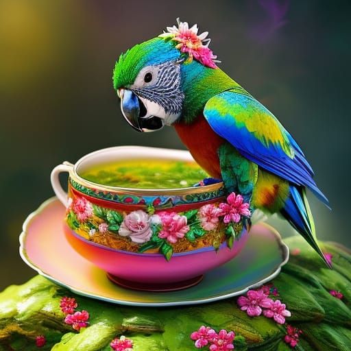Parrot Tea Time! - AI Generated Artwork - NightCafe Creator