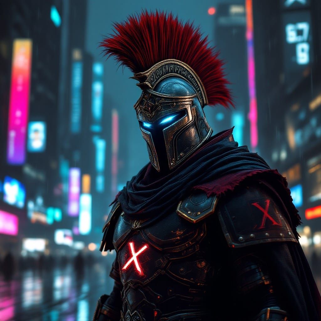 Roman centurion - Cyberpunk Roman Centurion in Futuristic Po...