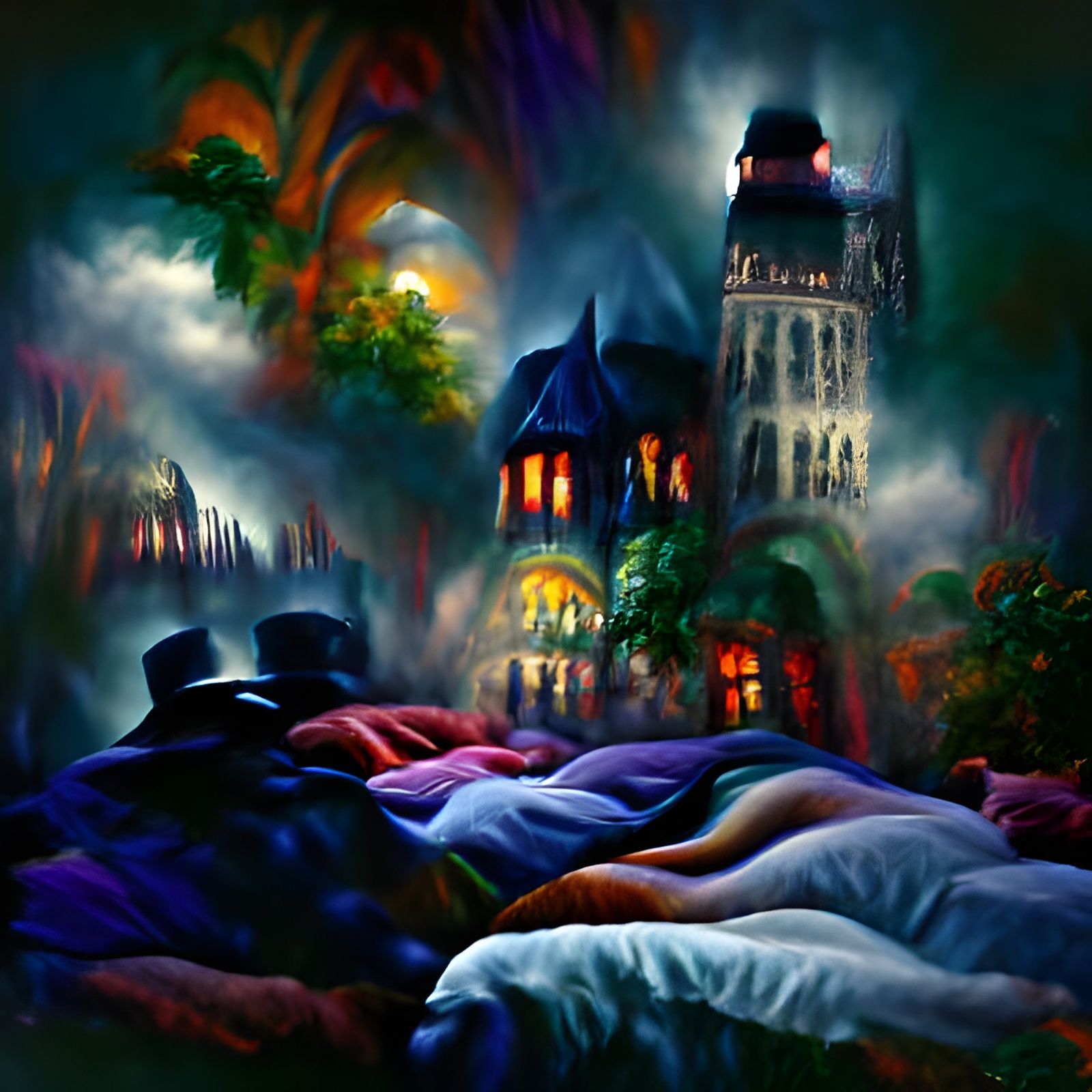 Sleep in shadows sinister by Greg Rutkowski Claude Monet Rafael Santi ...