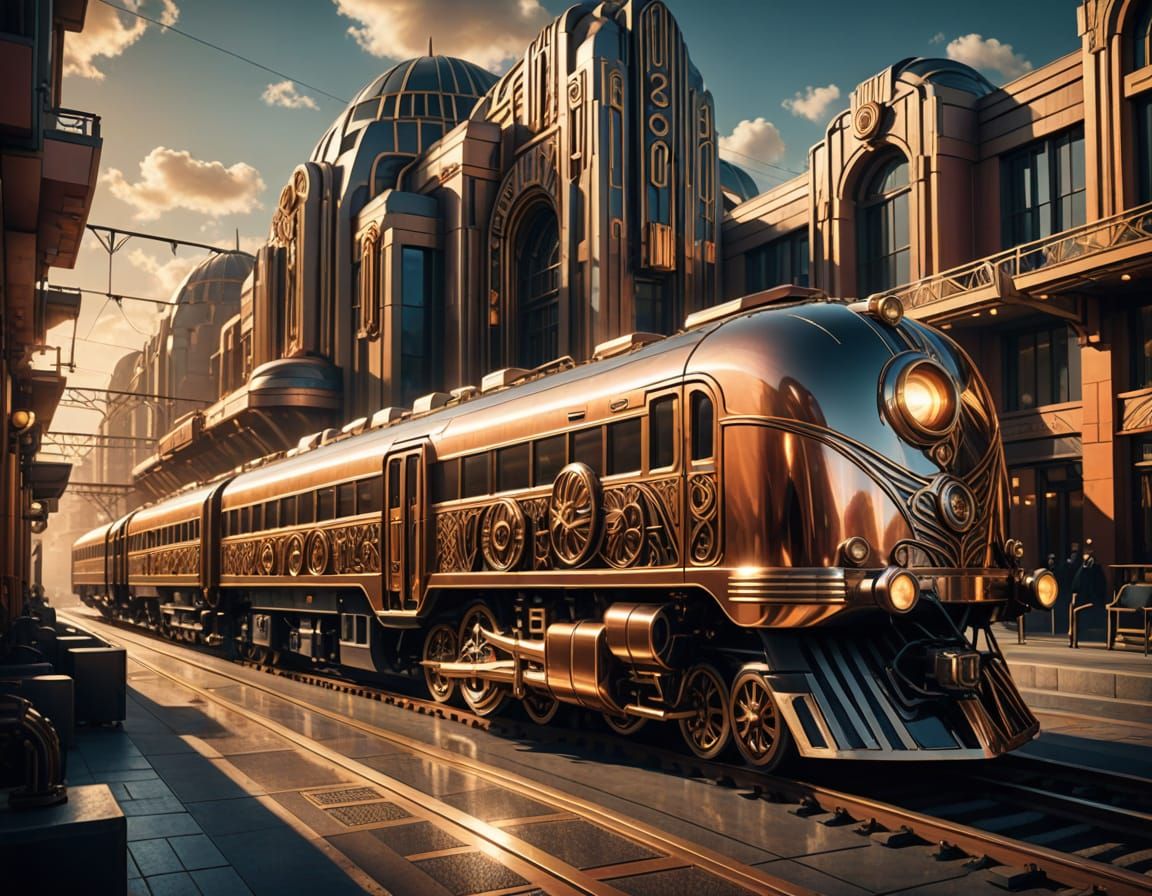Retro Futuristic Art Deco Train Concept Art - AI Art