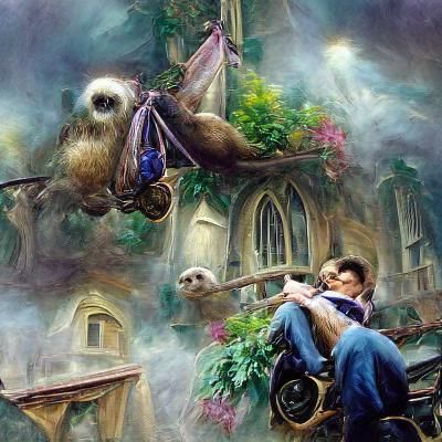 Harry Potter riding a sloth - AI Generated Artwork - NightCafe Creator