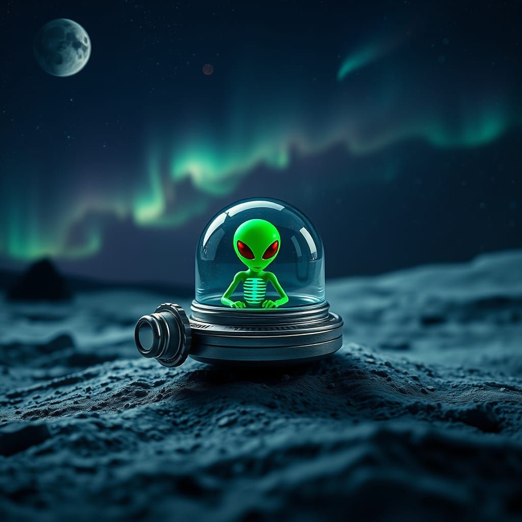 Alien Spaceship on Moonlit Night Sky - AI Art