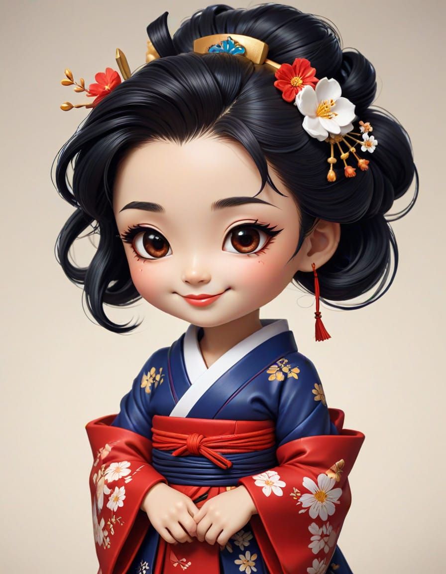 Geisha Lady_Chibi style - Chibi Geisha Lady in a Cheerful Sm...