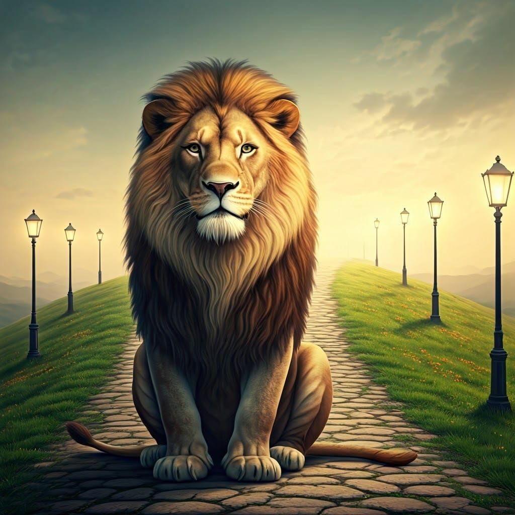 Aslan Meets a Young Boy in a Whimsical Landscape - AI Art