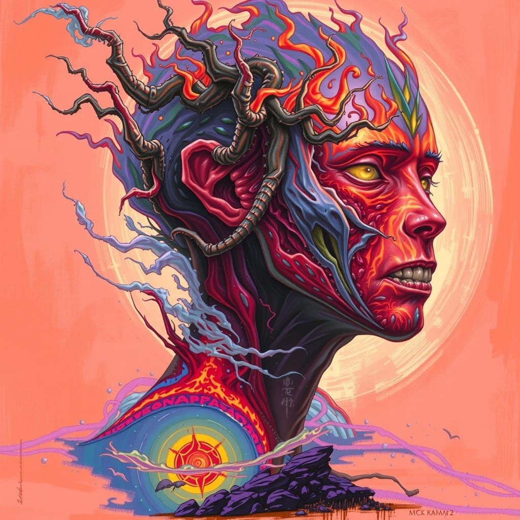 Ethereal Horror: Fiery Alien Born from Contradicto... - AI Art