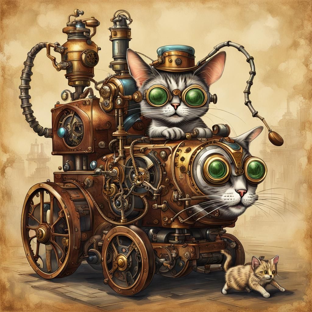 Steampunk cats - AI Generated Artwork - NightCafe Creator