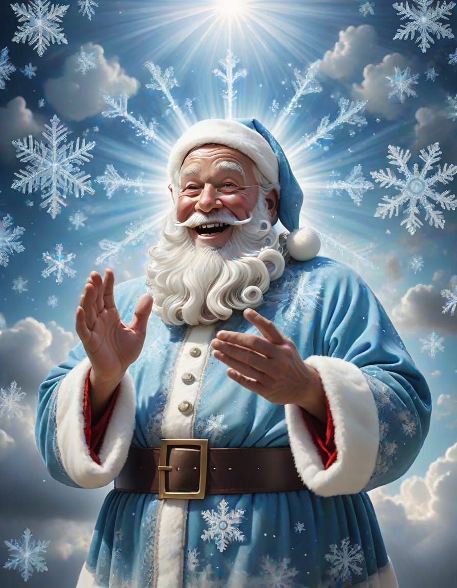 Mosaic Santa Claus in Holographic Snowflake Dusk - AI Art