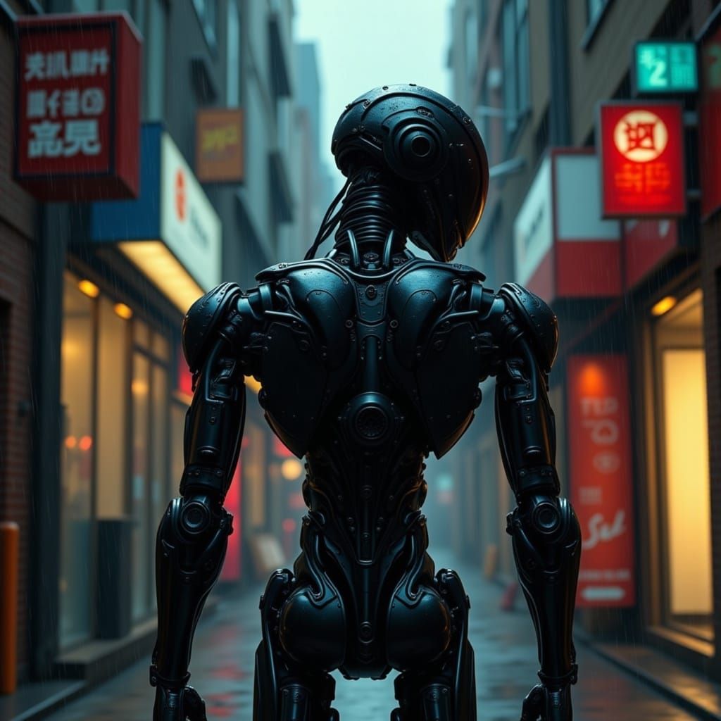 Mercenary Cyborg in Gritty Futuristic Exosuit - AI Art