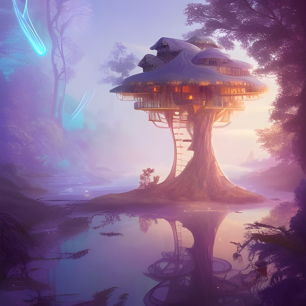 Treehouse Sunrise - AI Generated Artwork - NightCafe Creator
