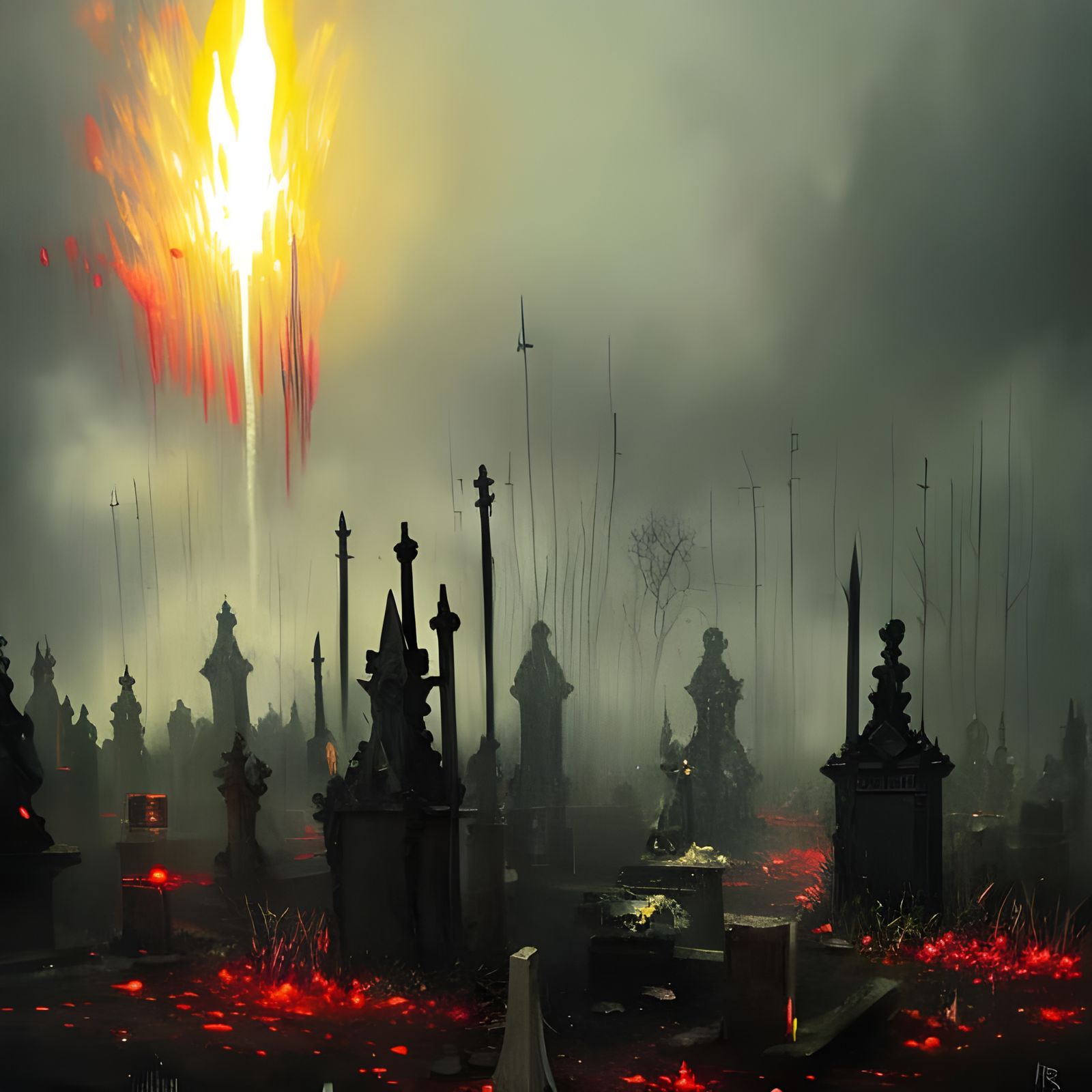 fireworks over the cemetery - AI Generated Artwork - NightCafe Creator