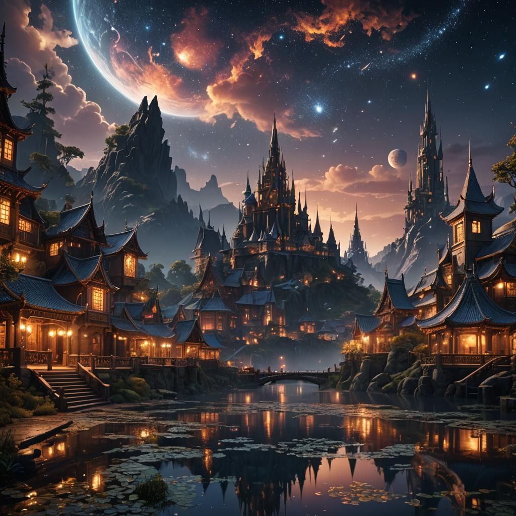 Shimmering Night Scene - AI Generated Artwork - NightCafe Creator