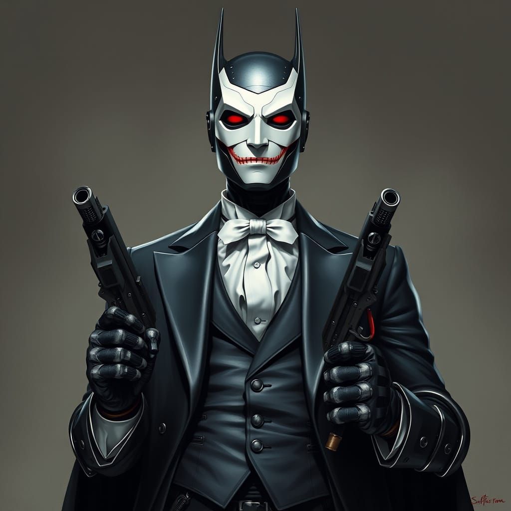 Gothic Butler in Industrial Batman Suit with Red S... - AI Art