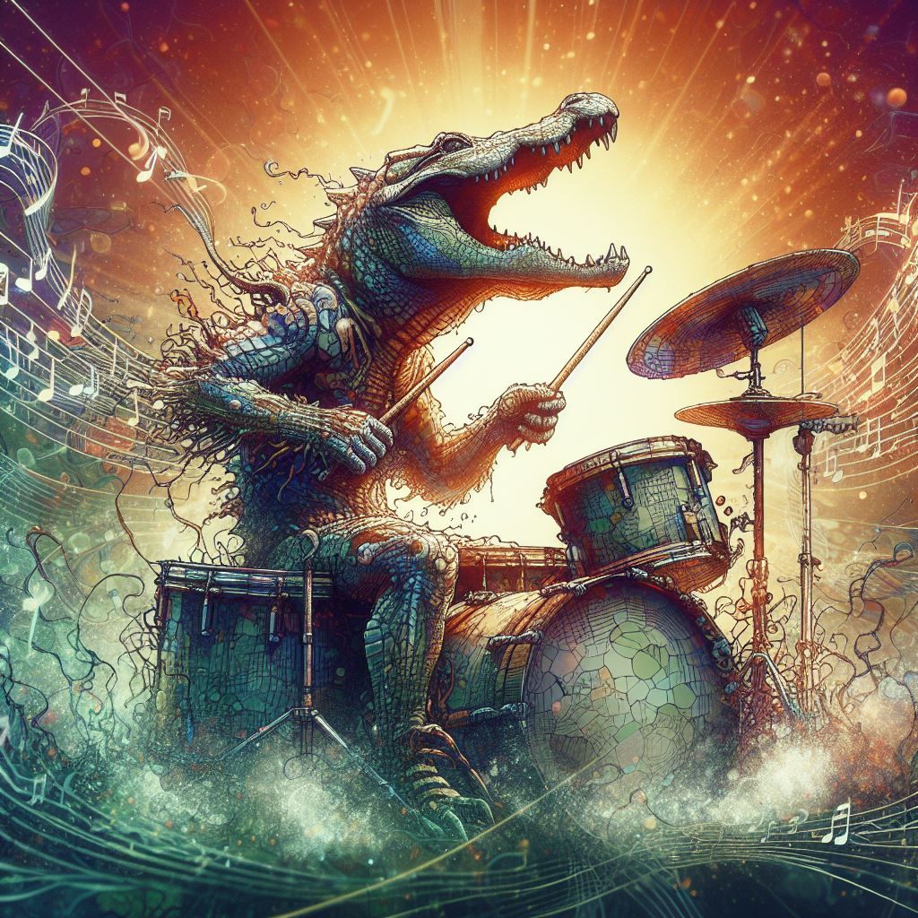 Alligator playing the drums - AI Generated Artwork - NightCafe Creator