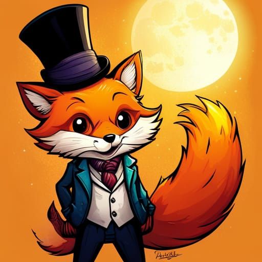 Cute chibi elegant dapper fox, detailed illustration, in the style of Dan Mumford and Brian ...