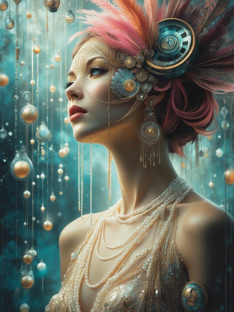 Opulence in every detail - Gatsby-Inspired Woman with Pearls...