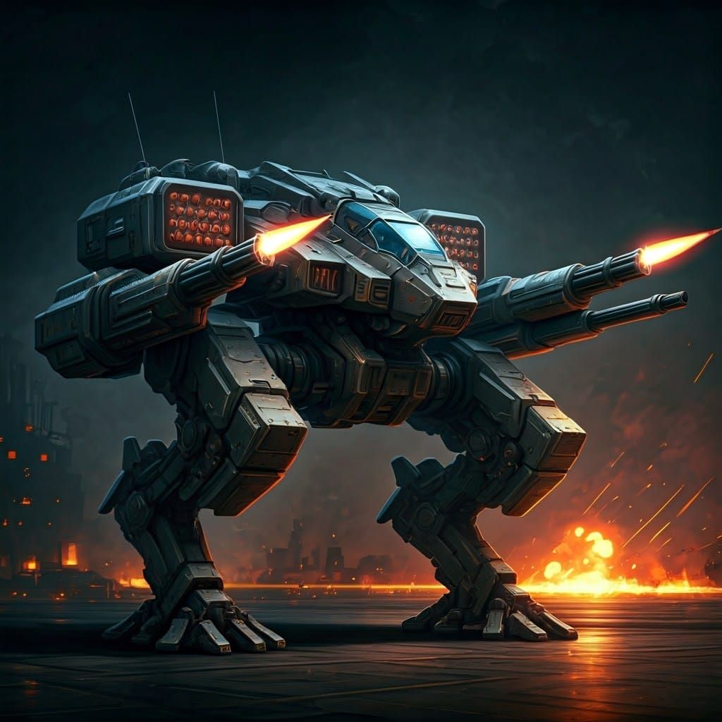 NA-T17 - Gritty Futuristic Mech with Metallic Armor and Fier...