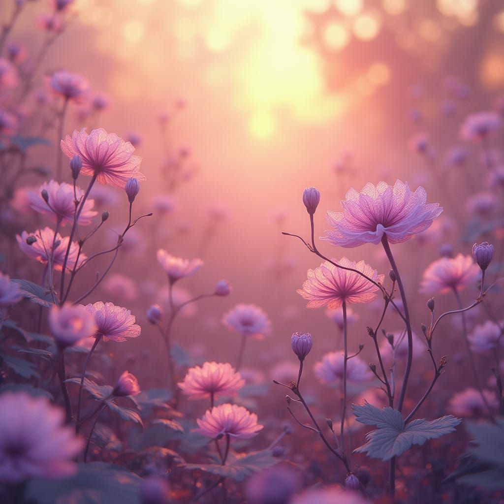 Ethereal Flowers Dancing in Whimsical Breeze - AI Art