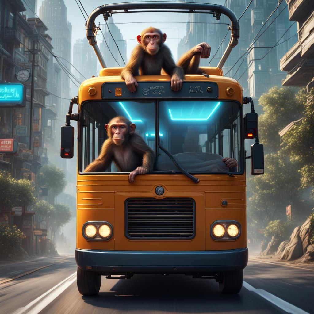 A monkey driving an electric bus. - AI Generated Artwork - NightCafe ...