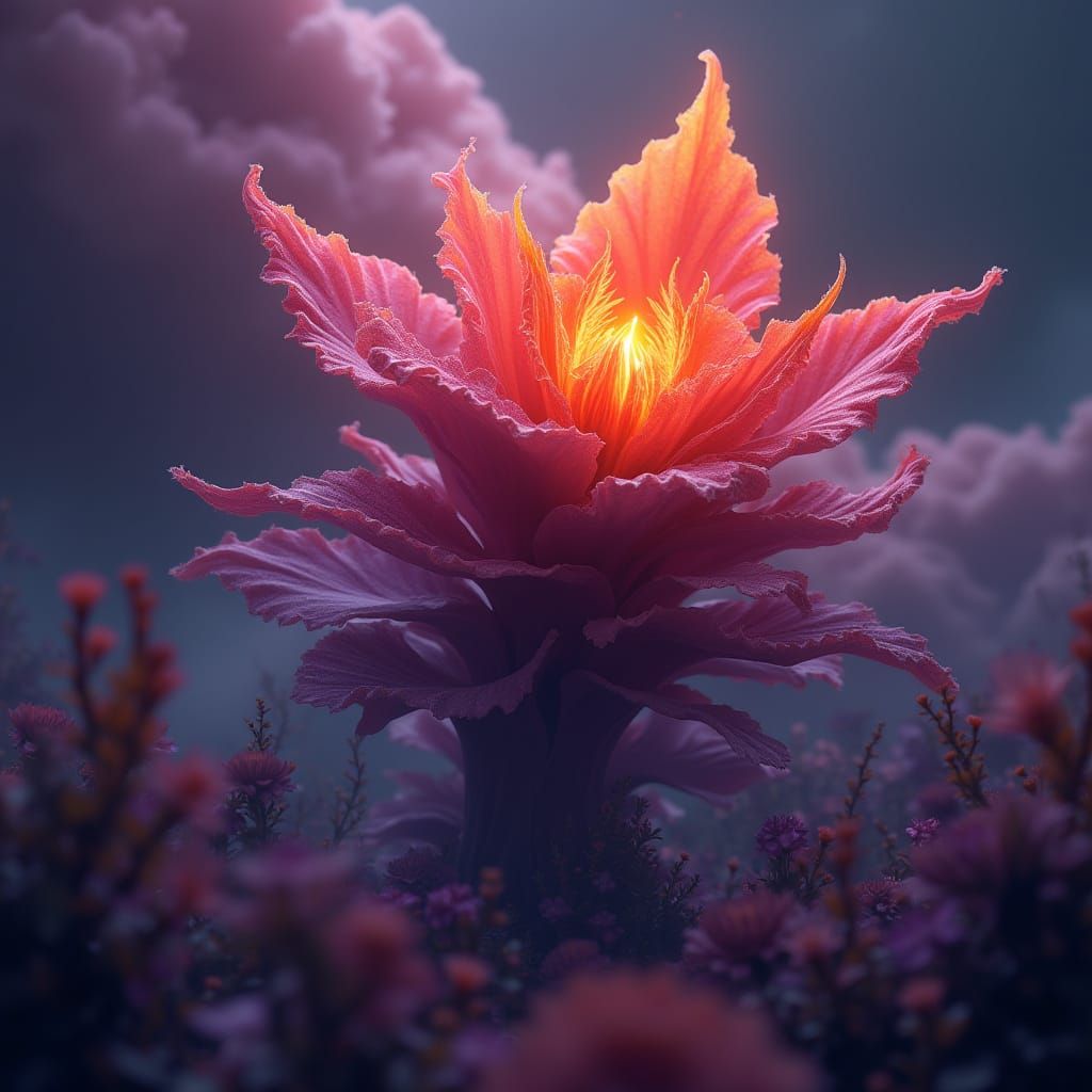 Biomorphic Splash Flower in a Dark Fantasy Landsca... - AI Art