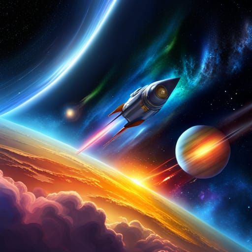 Colorful Rockets, Spaceships And Some Planets, In A Vast Space Nebula ...