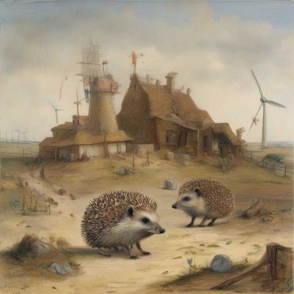 Surrealist Solarpunk Village with Wind-Powered Hed... - AI Art