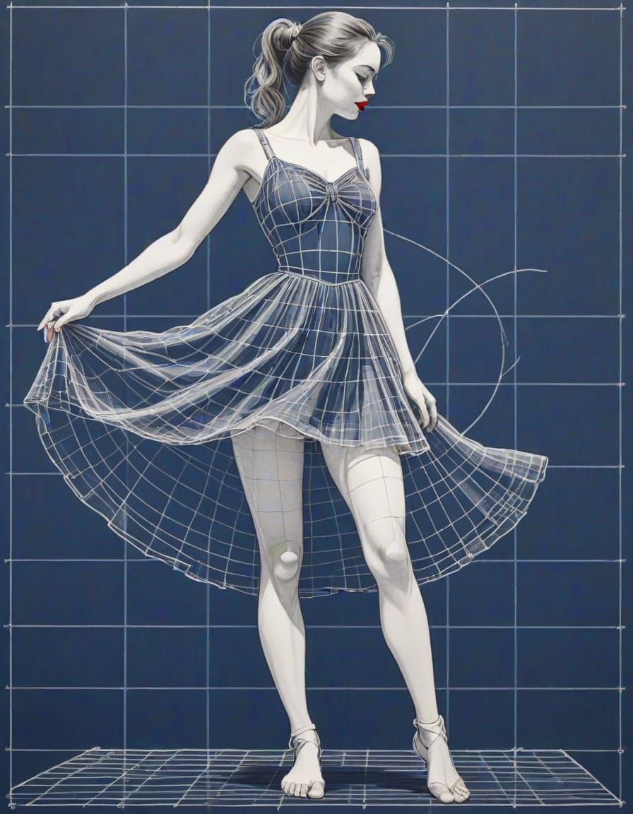 Serene Line Drawing of a Dancer in Summer Dress - AI Art