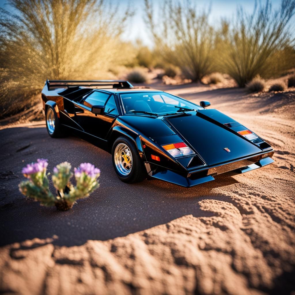 Glimpse of Spring in the Desert with a Countach car - AI Generated ...