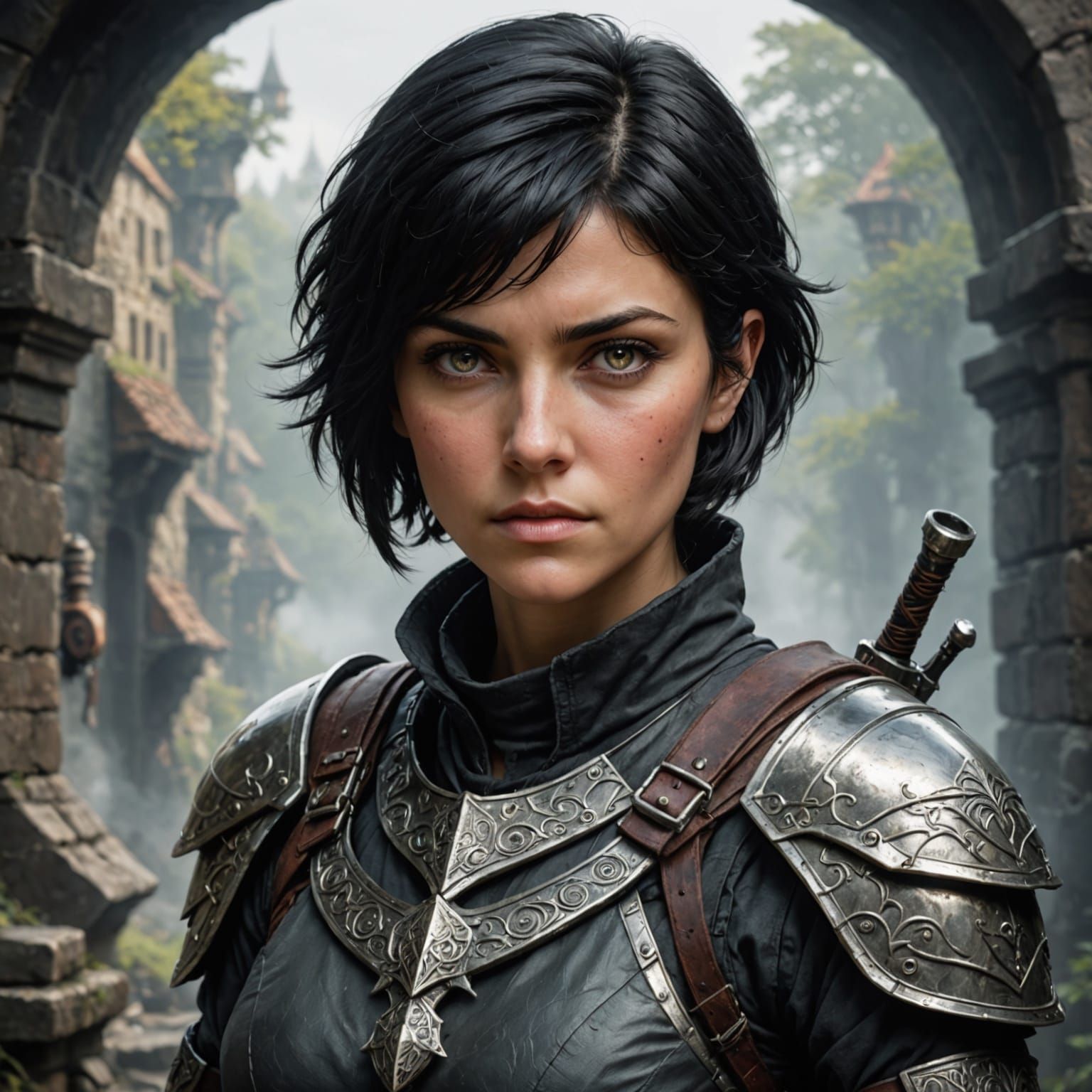 Fantasy Adventurer with Grey Eyes and Practical Ge... - AI Art