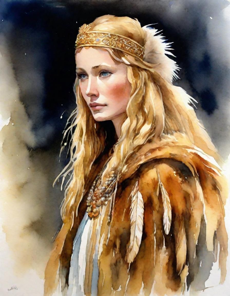 Freyja in golden torc, cloaked in feathers - AI Generated Artwork ...