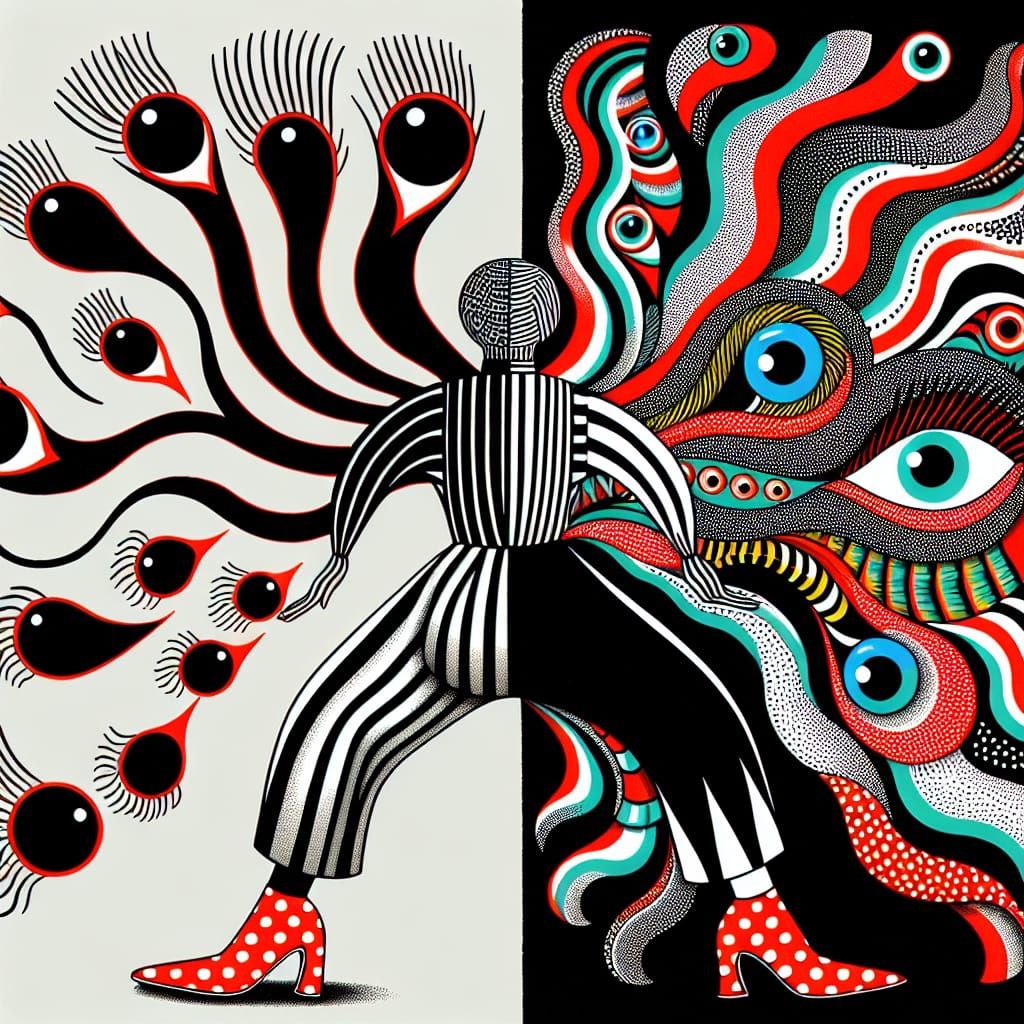 A stylized illustration of a stupid alien creature with hundred eyes ...