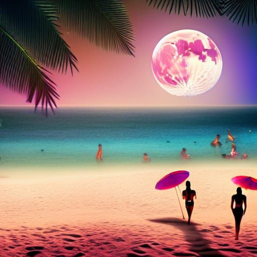 Rio de Janeiro steampunk, beach, moon, crowd, bikini, vaporwave, HD ...