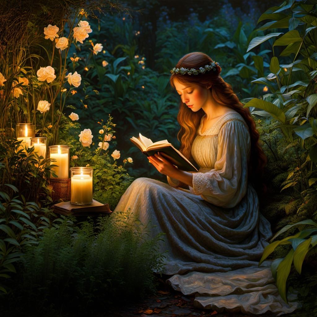 Secretly reading a book in the garden - AI Generated Artwork ...