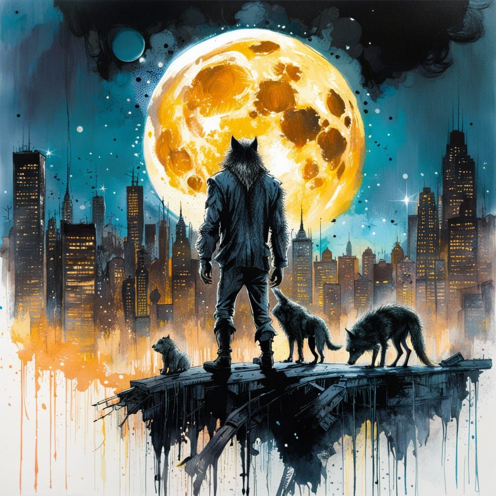 werewolf watches over the city - AI Generated Artwork - NightCafe Creator