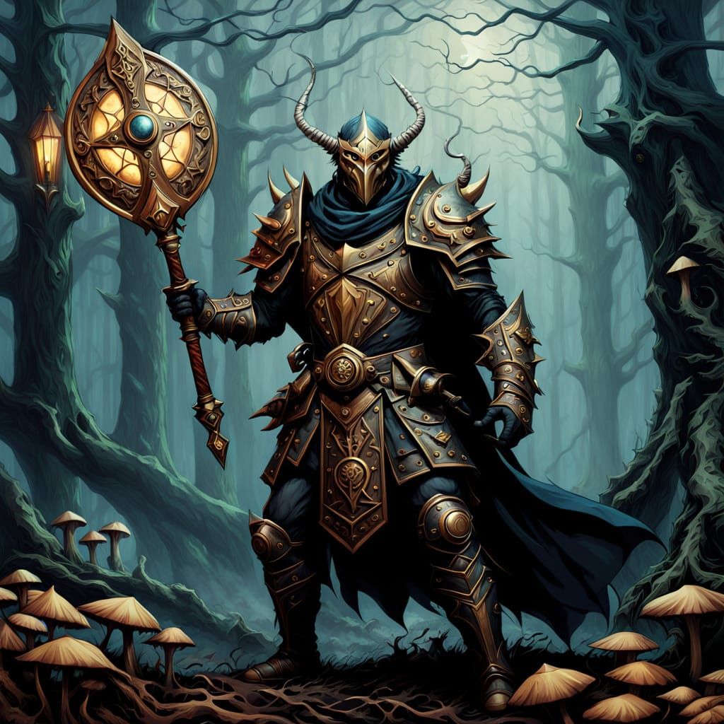 Dragonborn Warrior in Moonlit Forest, Medieval Fan... - AI Art
