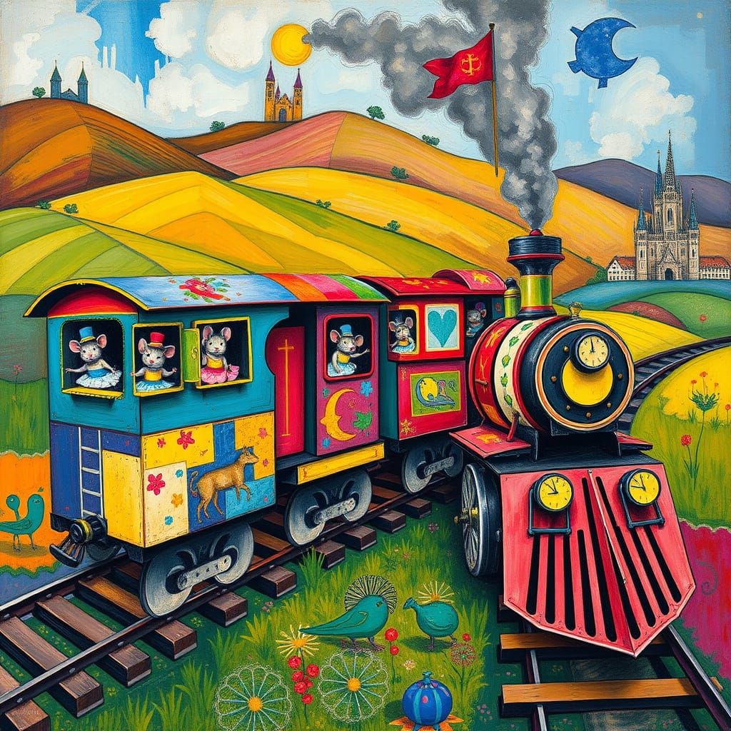 Whimsical Mice Circus Train in Vibrant, Dreamlike ... - AI Art