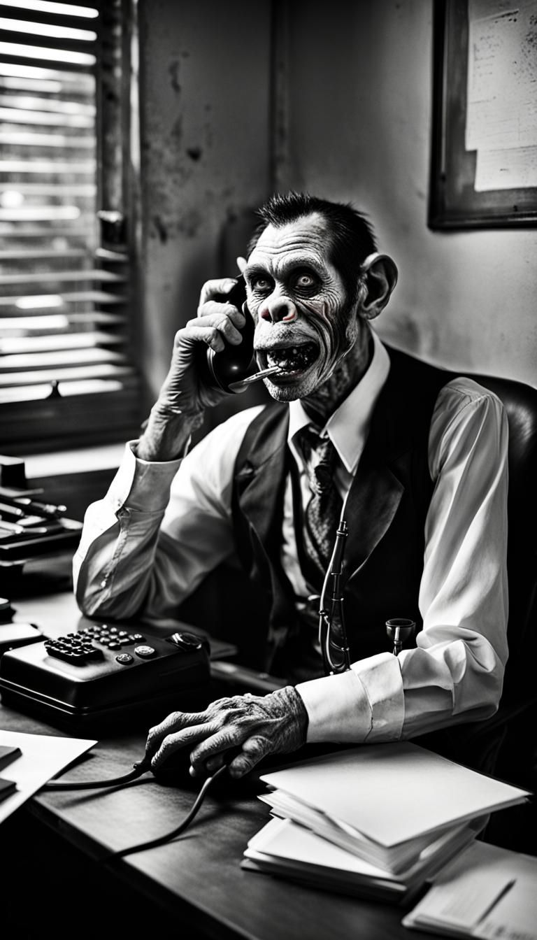 Zombie Monkey Monster Clown on phone with client - AI Generated Artwork ...