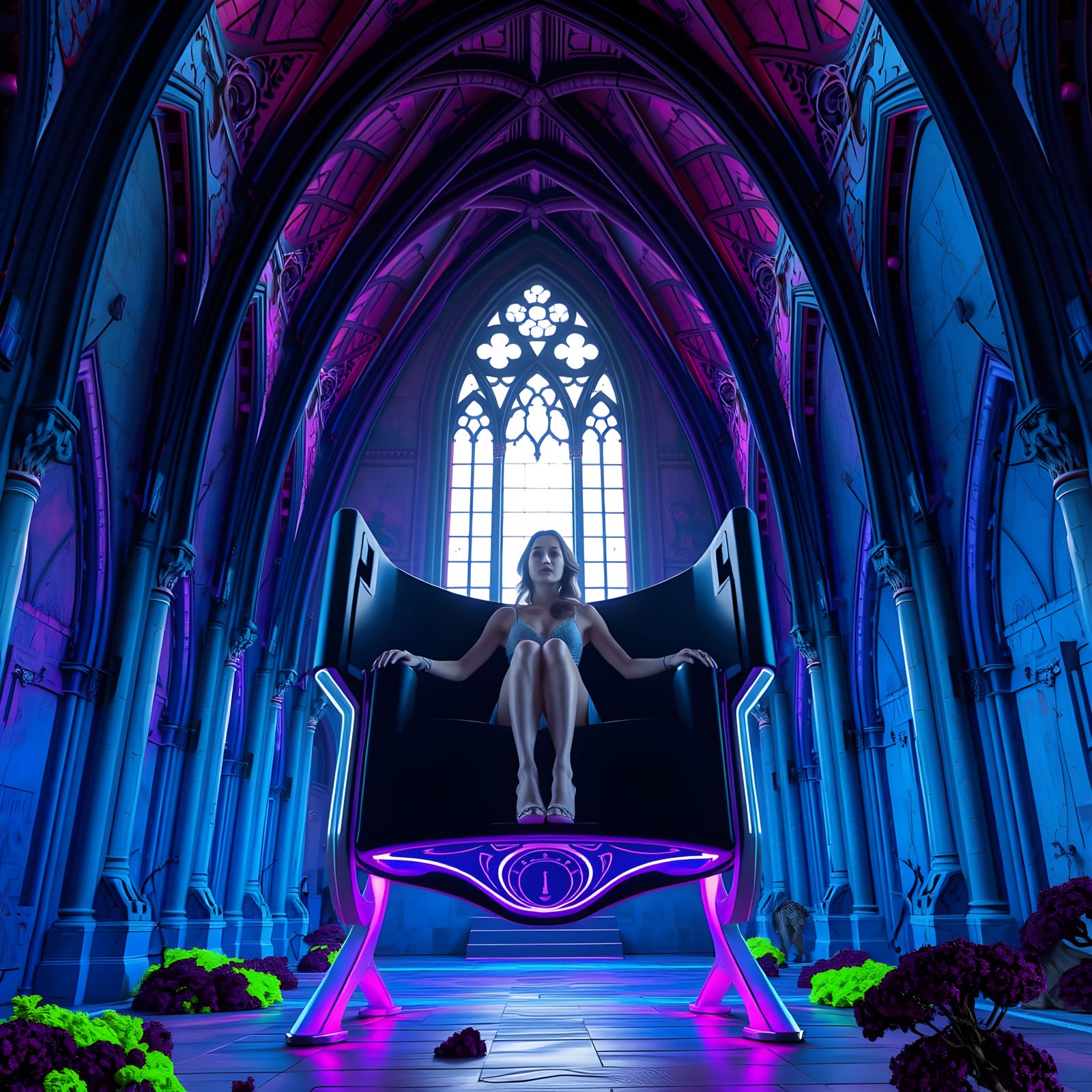 Neon-Drenched Cyber Baroque Listening Temple – 8Kl stereo listening room