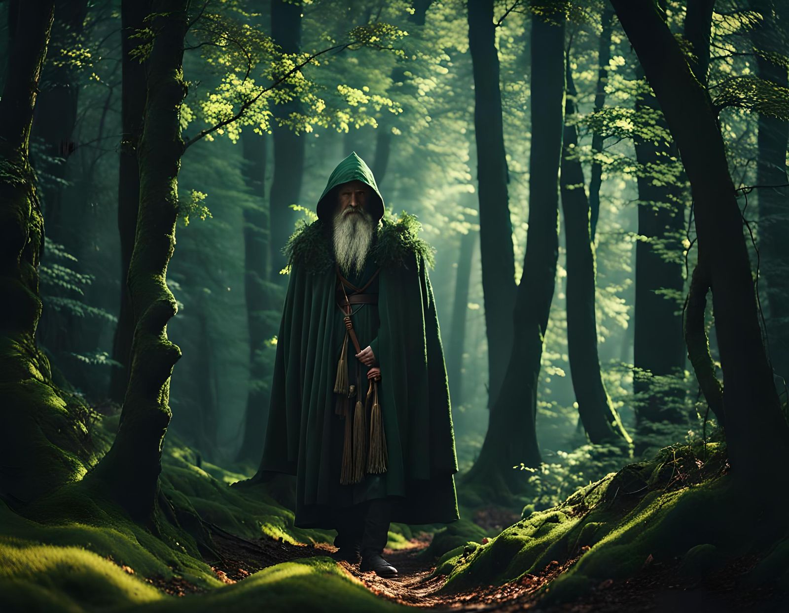 An unsettling portrayal of a druid lurking in the forest - AI Generated ...