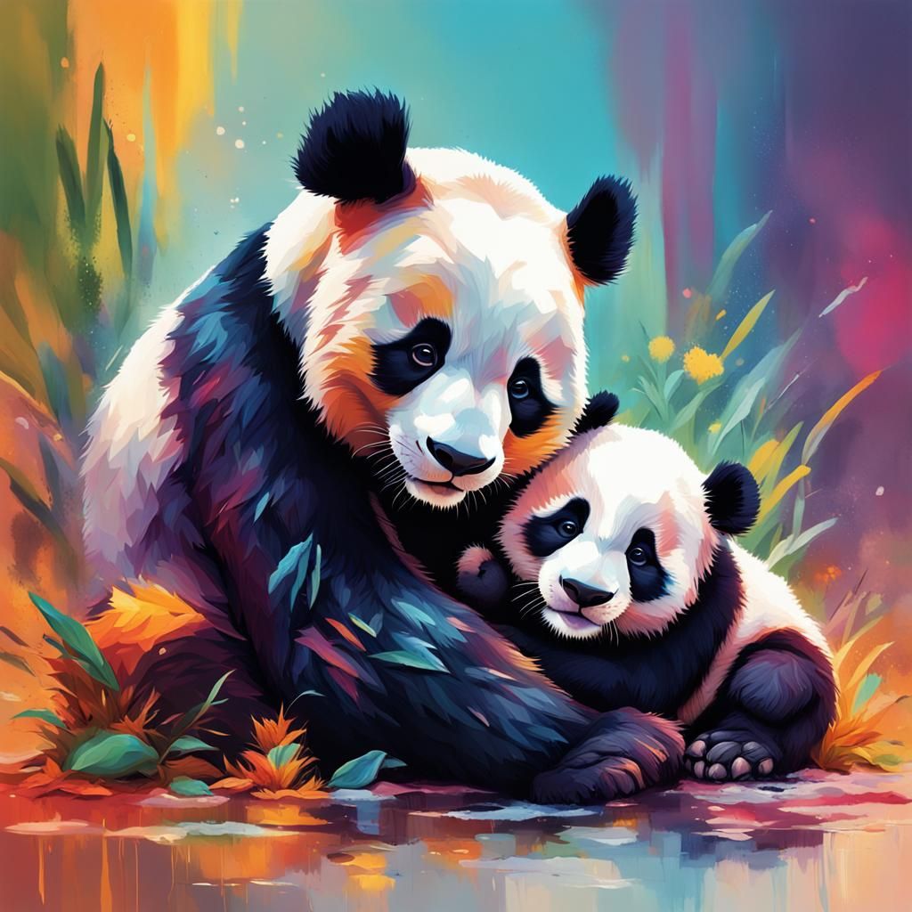 Mom and baby pandas - AI Generated Artwork - NightCafe Creator