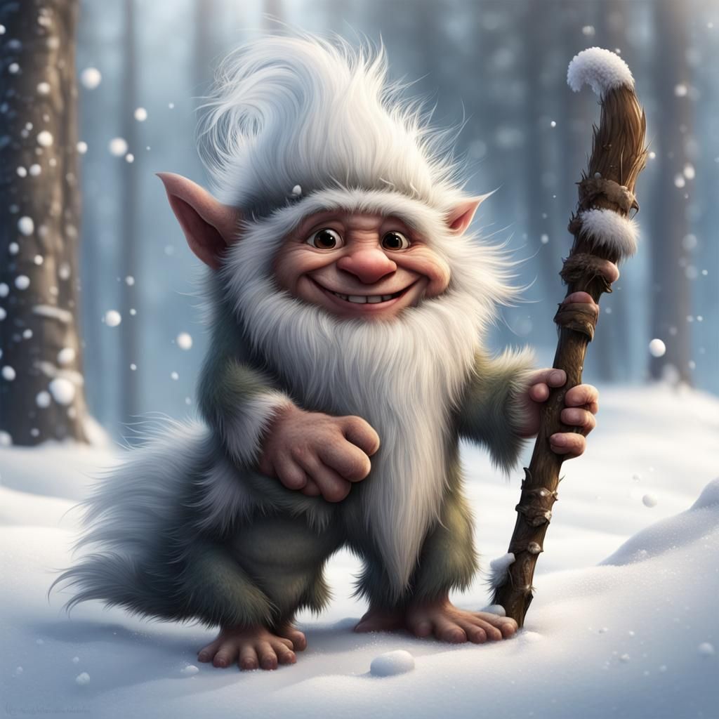 Cute troll in the snow with a fluffy tail - AI Generated Artwork ...