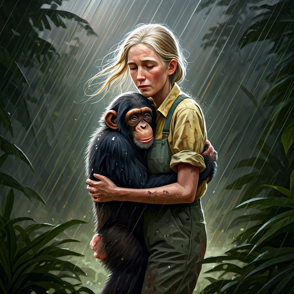 Young Jane Goodall with one of her beloved chimps