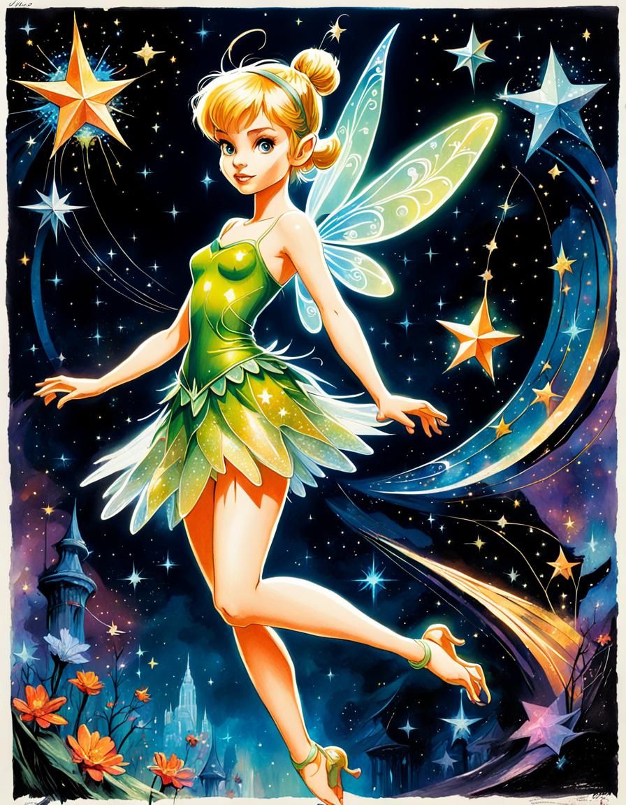 stylized Tinkerbell and stars ; ultra detailed concept art by Philippe ...