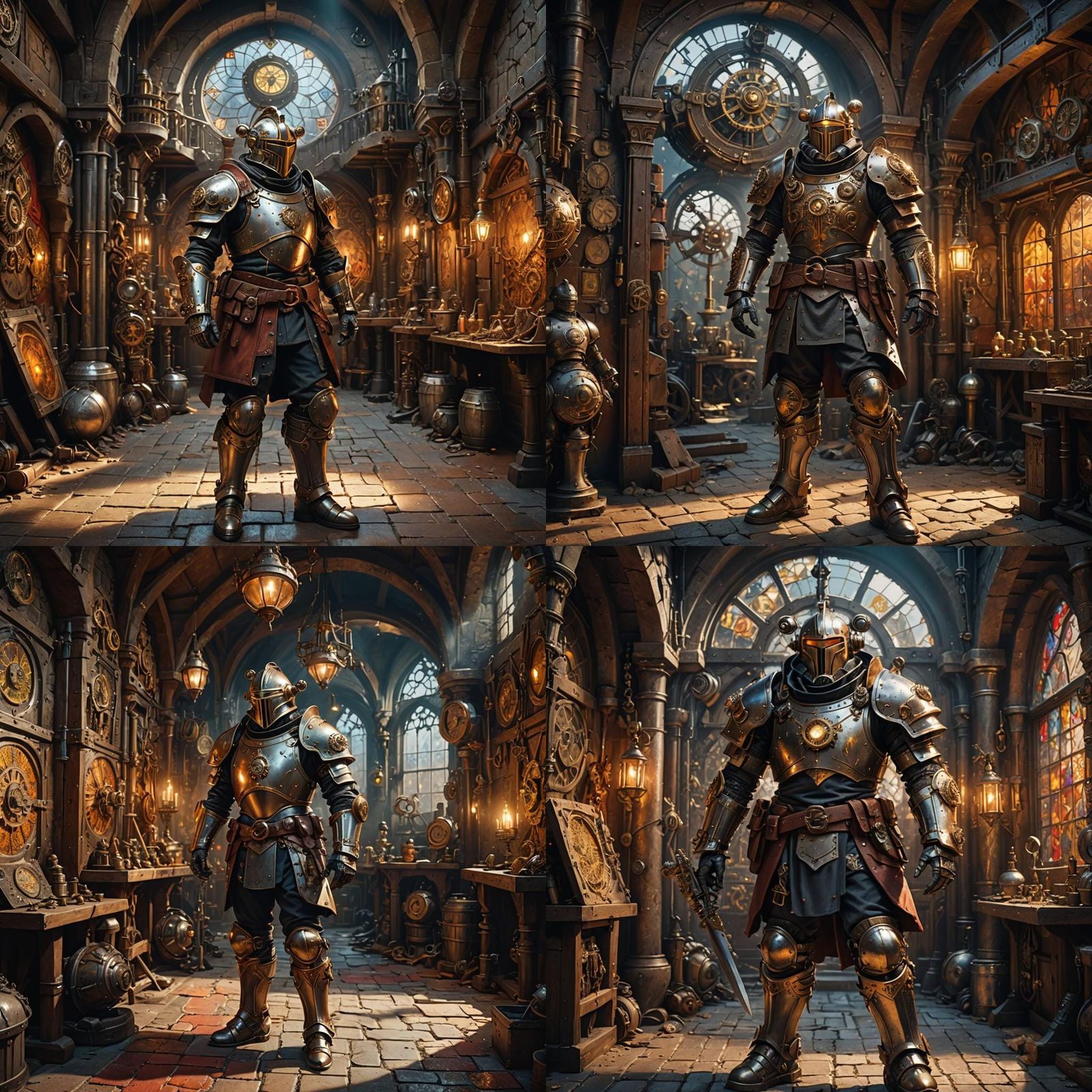 Medieval lair full of works wearing steampunk Armour - AI Generated ...