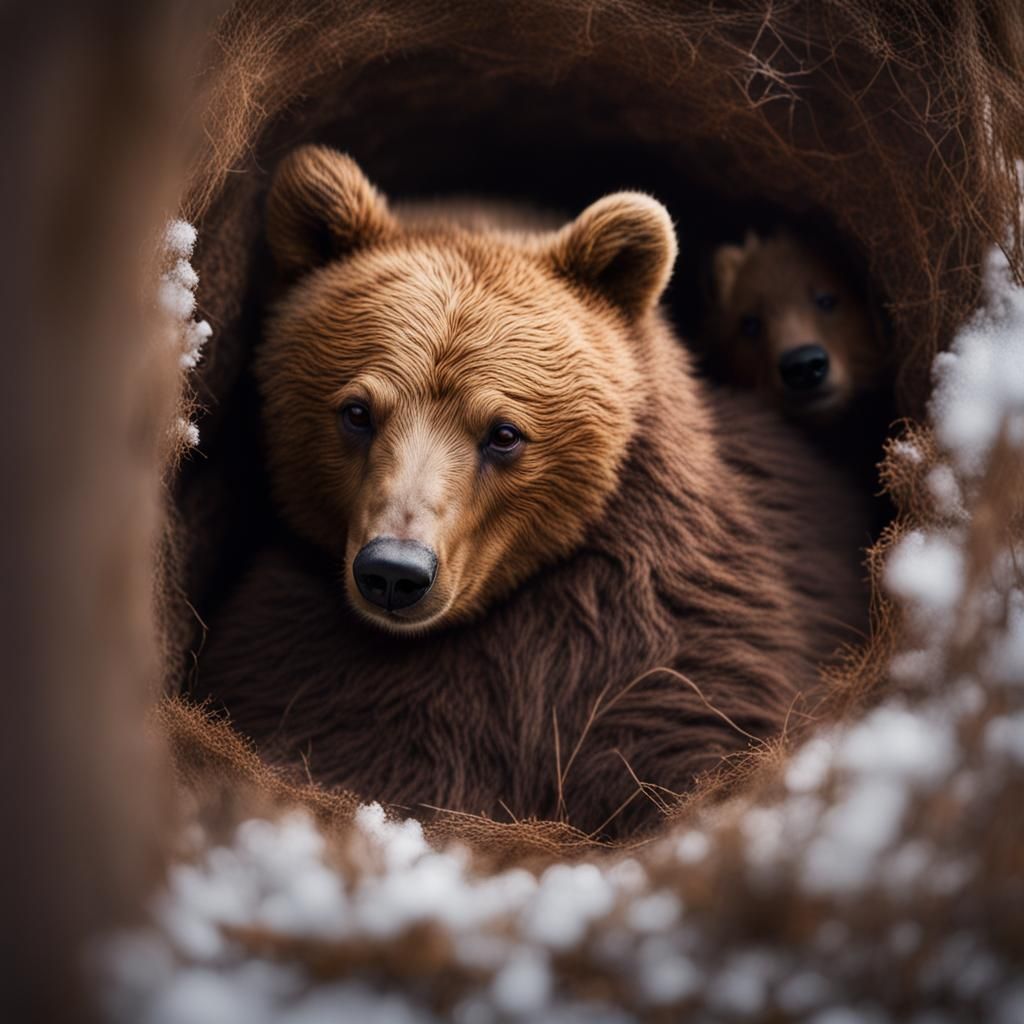 (wintering_interior_burrow_bear_with_newborn_cub) 3 - AI Generated ...