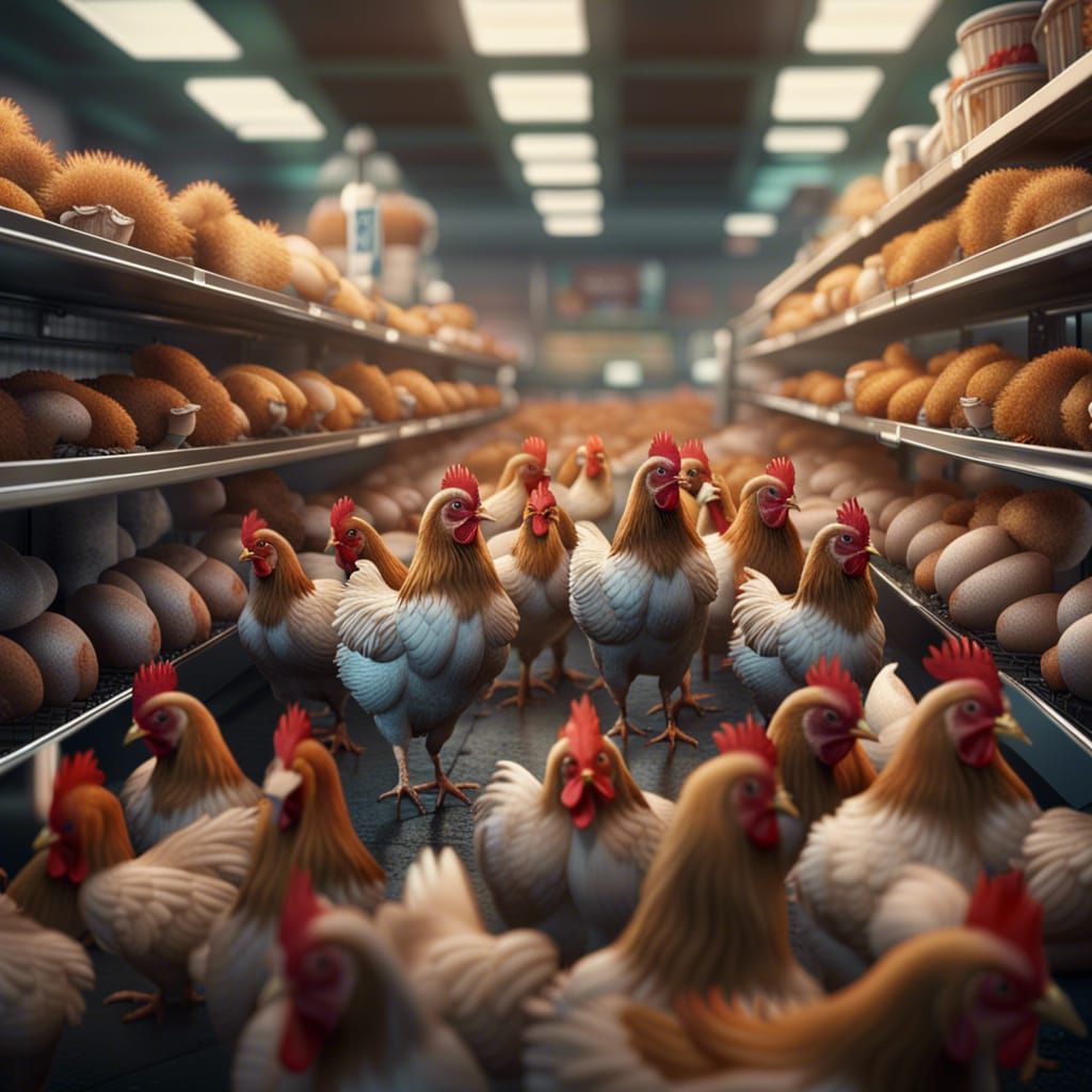 Chickens shopping for chicken - AI Generated Artwork - NightCafe Creator